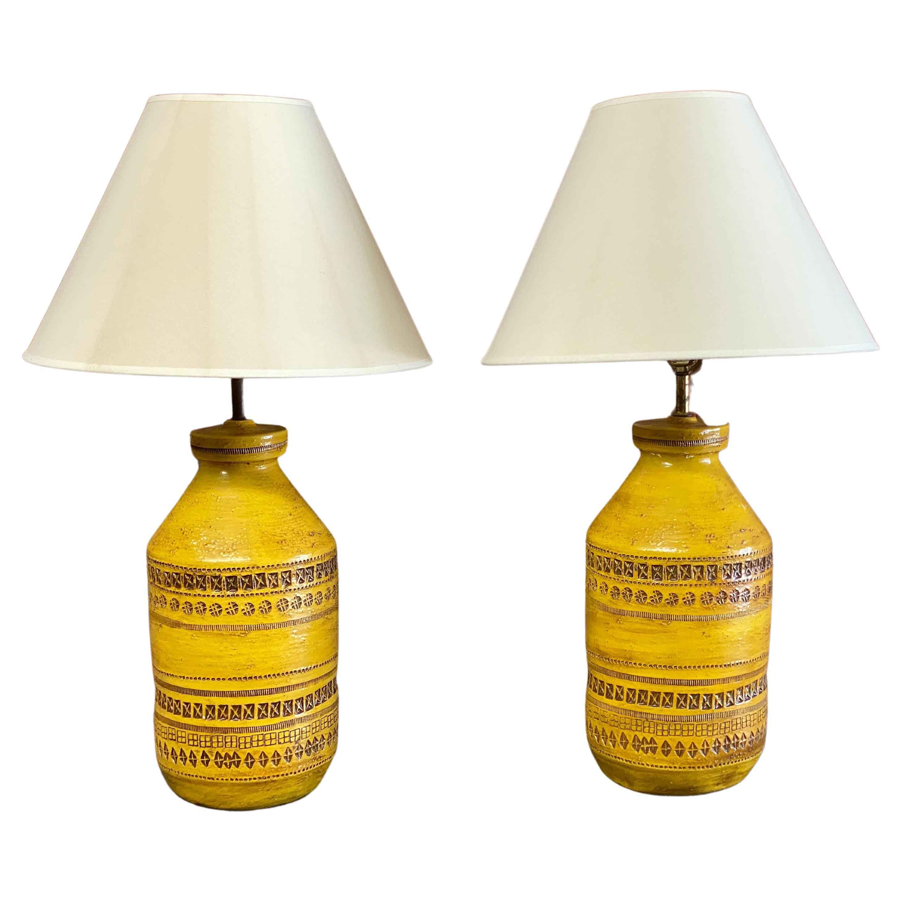Pair of Italian Pottery Table Lamps in the Style of Raymor or Bitossi ...