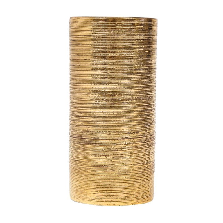 Bitossi Vase, Ceramic, Brushed Gold, Signed For Sale at 1stDibs