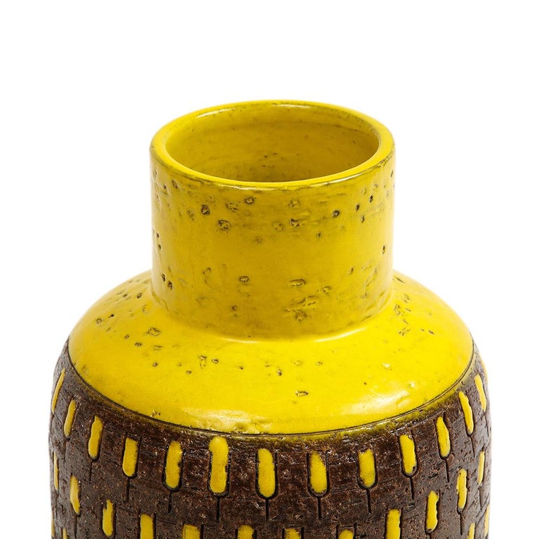 Bitossi Vase, Ceramic, Yellow, Brown, Signed For Sale at 1stDibs