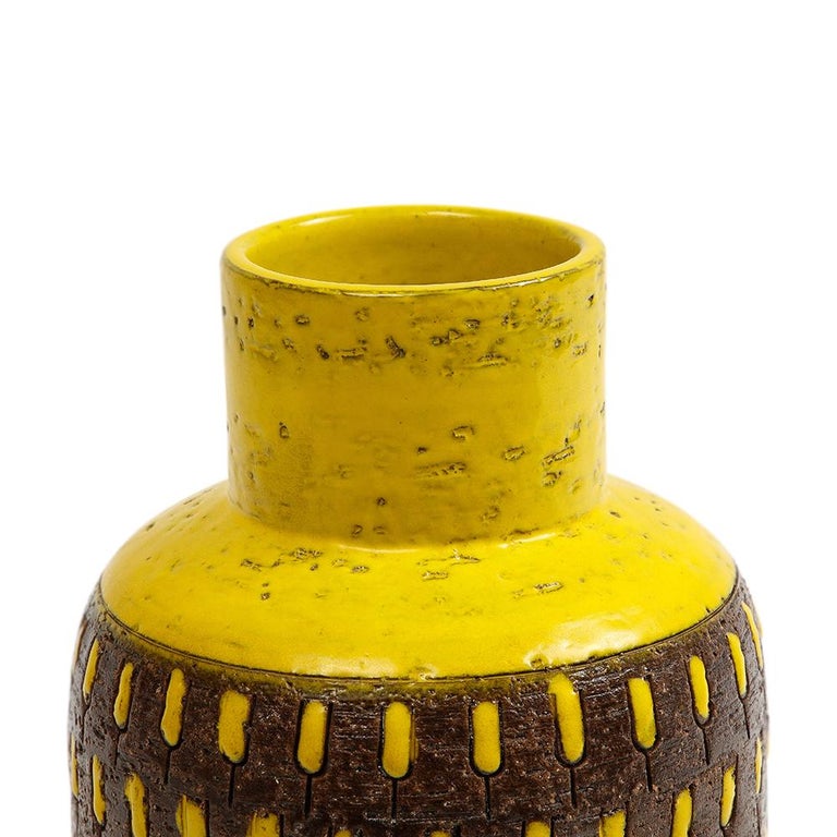 Bitossi Vase, Ceramic, Yellow, Brown, Signed For Sale at 1stDibs