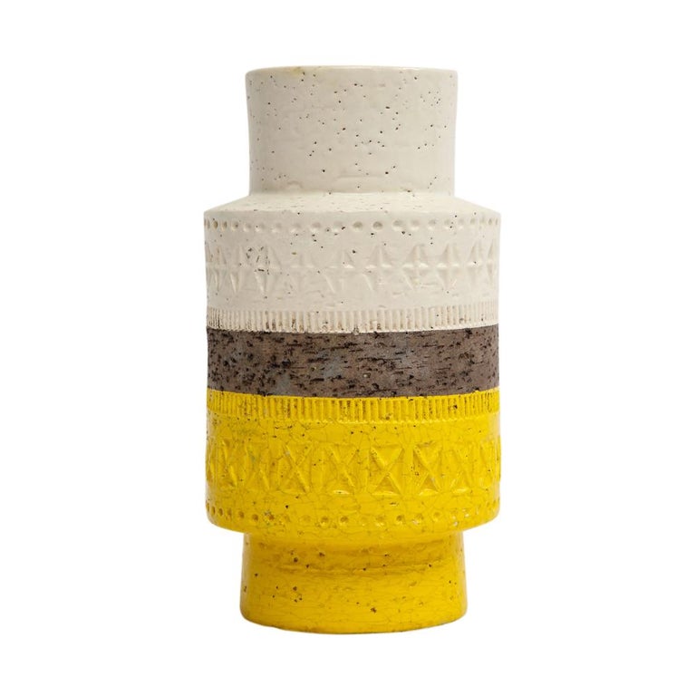 Bitossi Vase, Ceramic, Yellow, White, Geometric For Sale at 1stDibs
