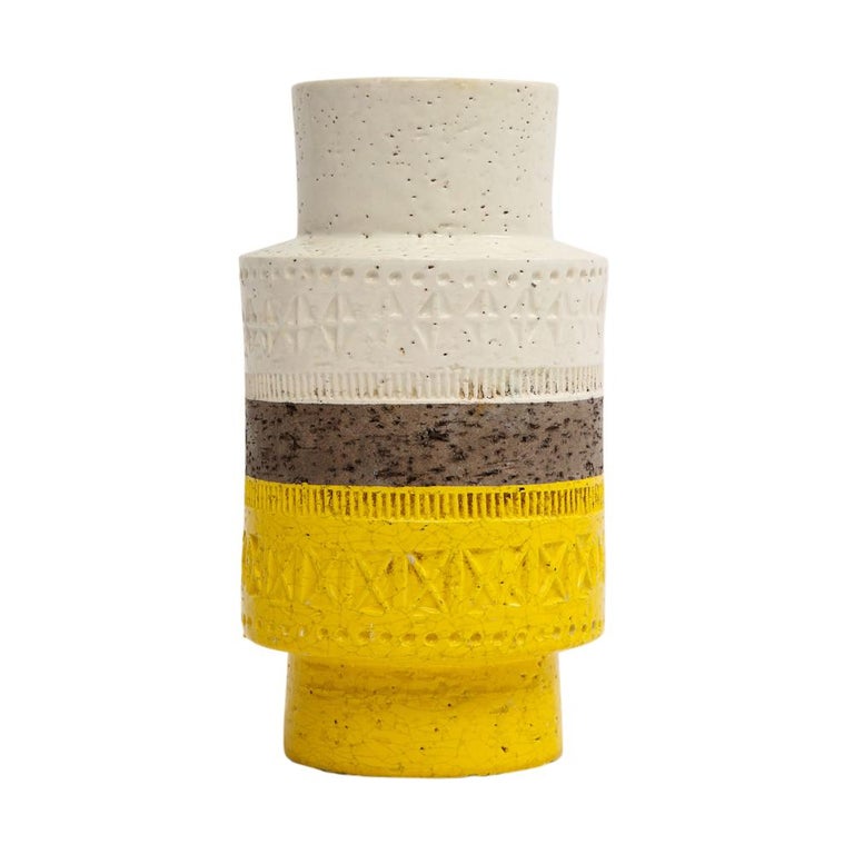 Bitossi Vase, Ceramic, Yellow, White, Geometric For Sale at 1stDibs