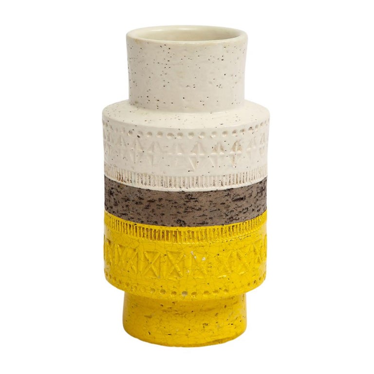 Bitossi Vase, Ceramic, Yellow, White, Geometric For Sale at 1stDibs
