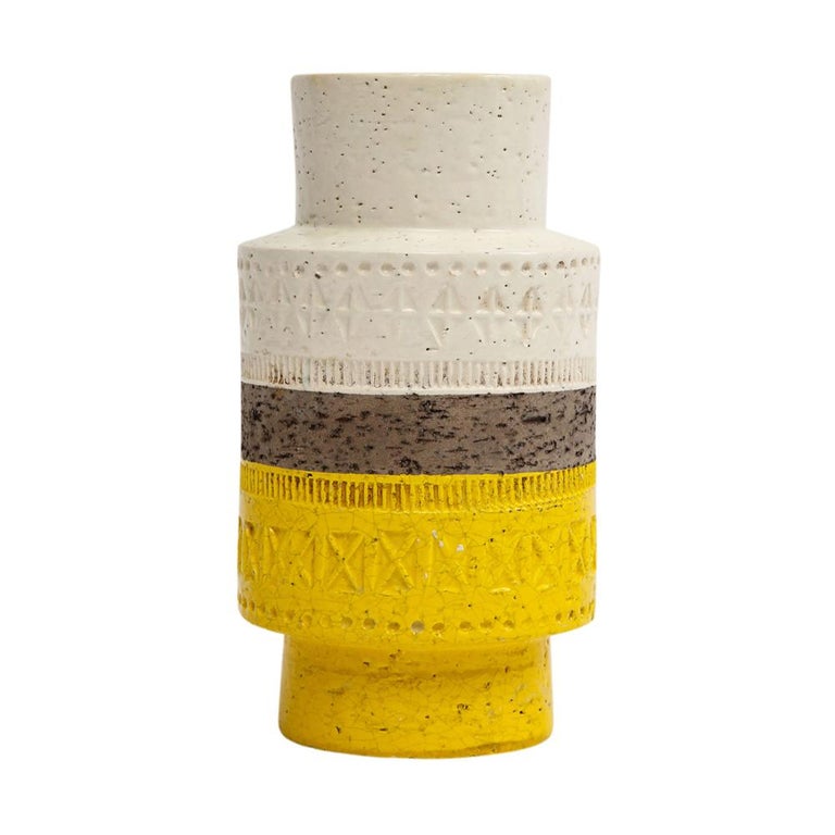 Bitossi Vase, Ceramic, Yellow, White, Geometric For Sale at 1stDibs