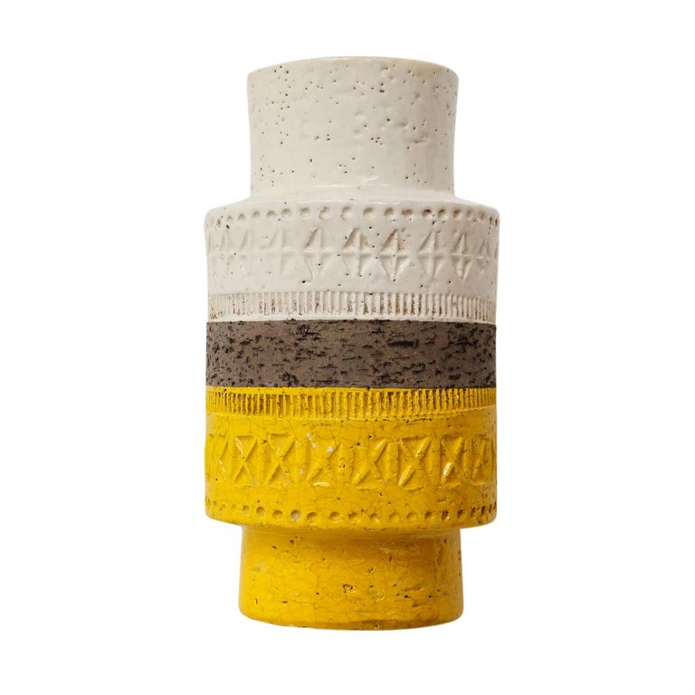 Bitossi Vase, Ceramic, Yellow, White, Geometric For Sale at 1stDibs