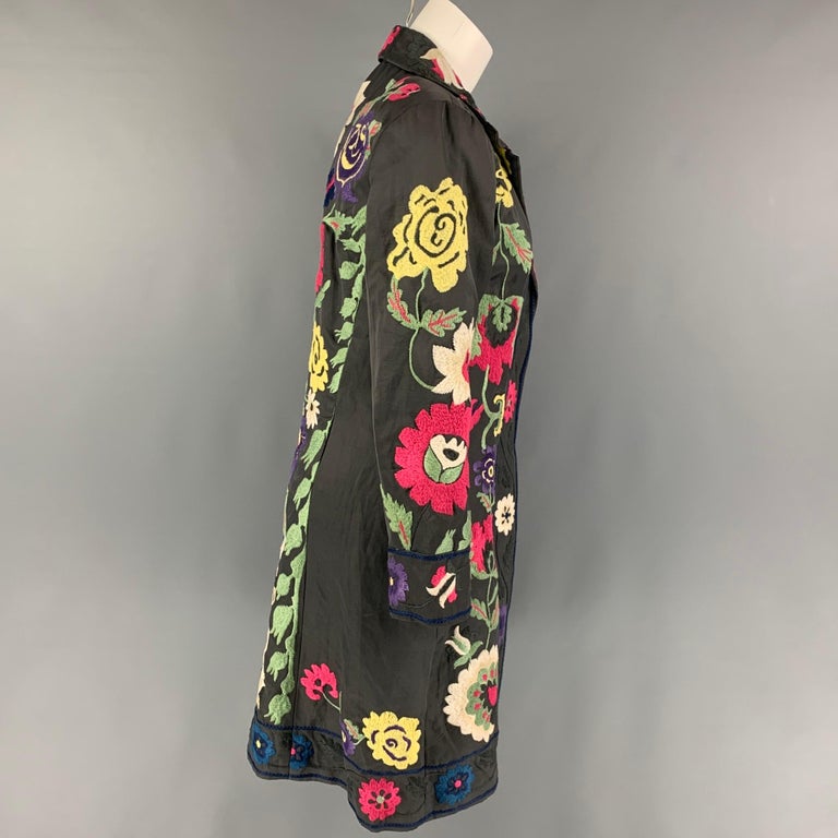 BIYA Size S Grey Multi-Color Rayon Linen Embroidered Hidden Snaps Coat ...