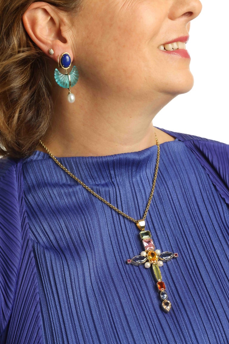 Bizanthyne Cross Hand MAde Sapphire Tourmaline Ruby Gold For Sale at ...