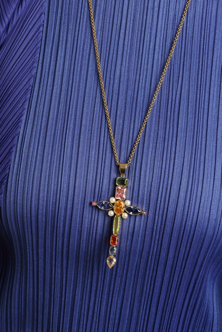 Bizanthyne Cross Hand MAde Sapphire Tourmaline Ruby Gold For Sale at ...