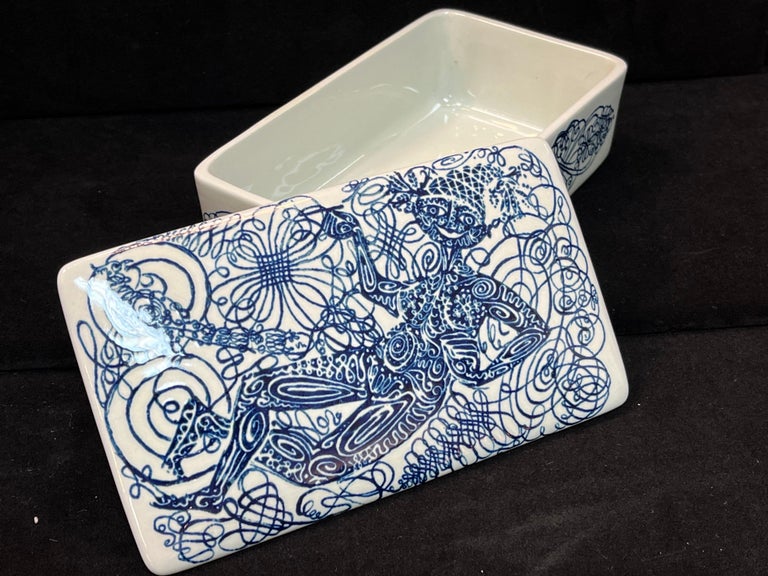 Bjorn Wiinblad Pen and Ink Transfer Ceramic Lidded Box Nymolle Denmark ...