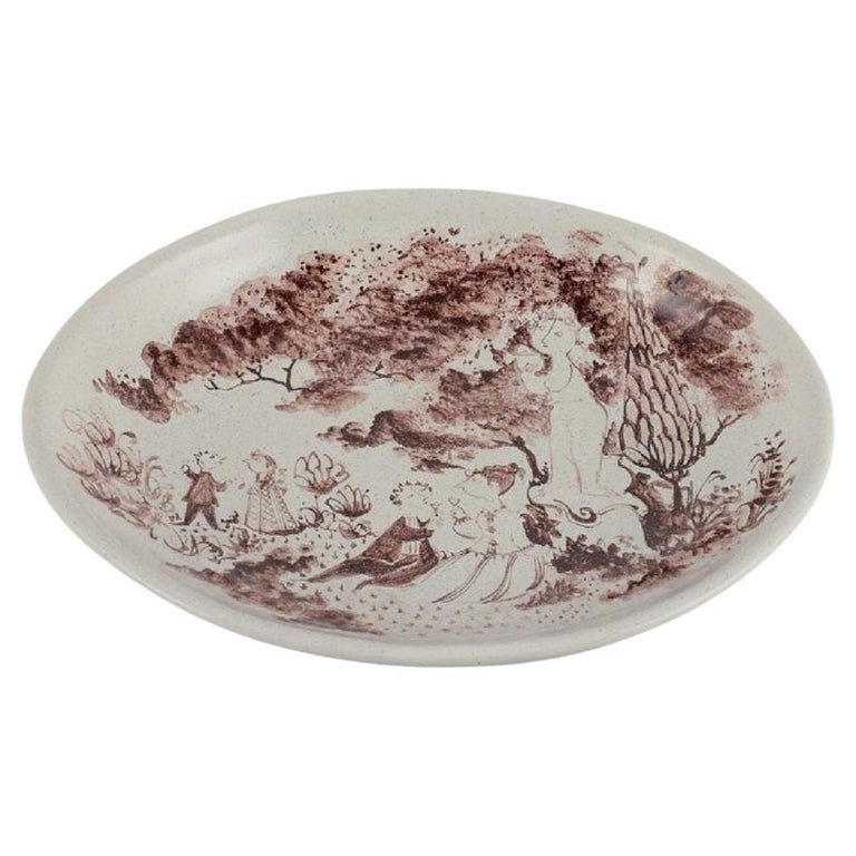 Bjørn Wiinblad, Early Unique Hand Painted Dish Decorated with Romantic ...