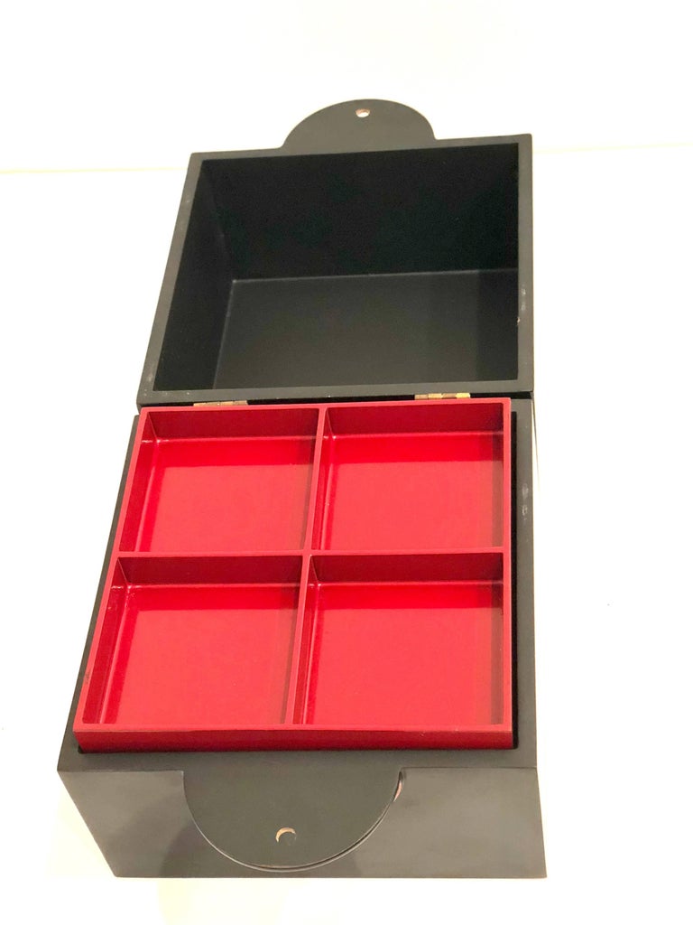 Black and Red Wood Lacquer Japanese Square Jewelry Box Memphis Style at ...