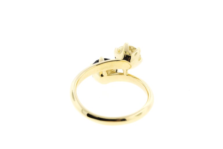 Black and White Diamond Yellow Gold Bypass Ring (Certified) For Sale at ...