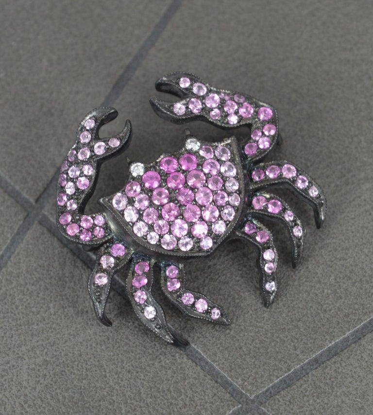 Black 18ct Gold Pink Sapphire and Diamond Crab Pendant Brooch For Sale ...