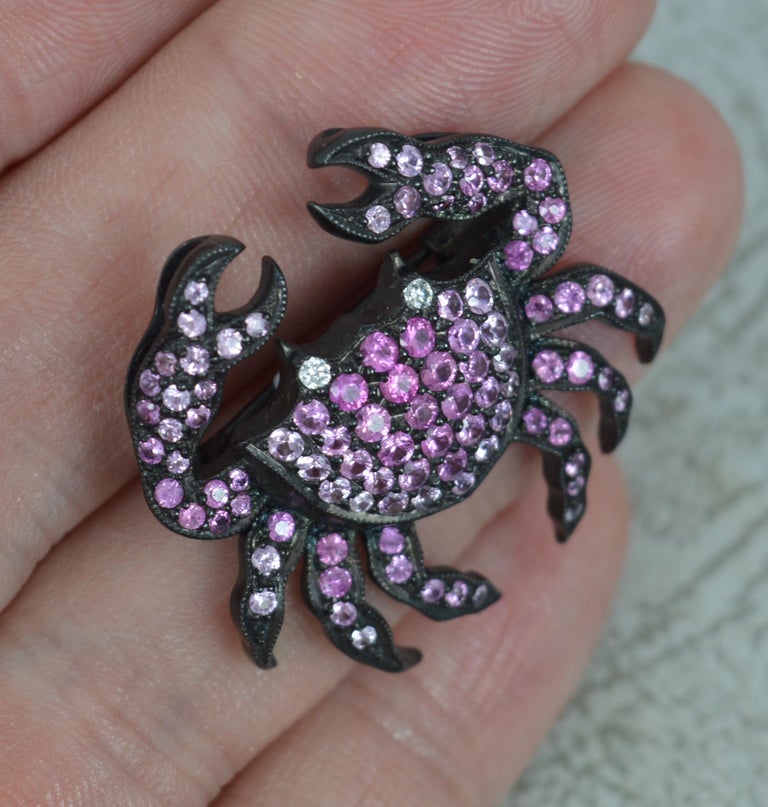 Black 18ct Gold Pink Sapphire and Diamond Crab Pendant Brooch For Sale ...