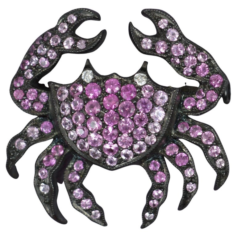 Black 18ct Gold Pink Sapphire and Diamond Crab Pendant Brooch For Sale ...