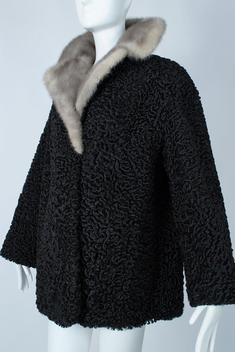 Black A-Line Astrakhan Fur Jacket with Silver Mink Collar – Large ...