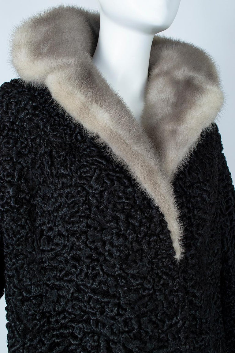 Black A-Line Astrakhan Fur Jacket with Silver Mink Collar – Large ...