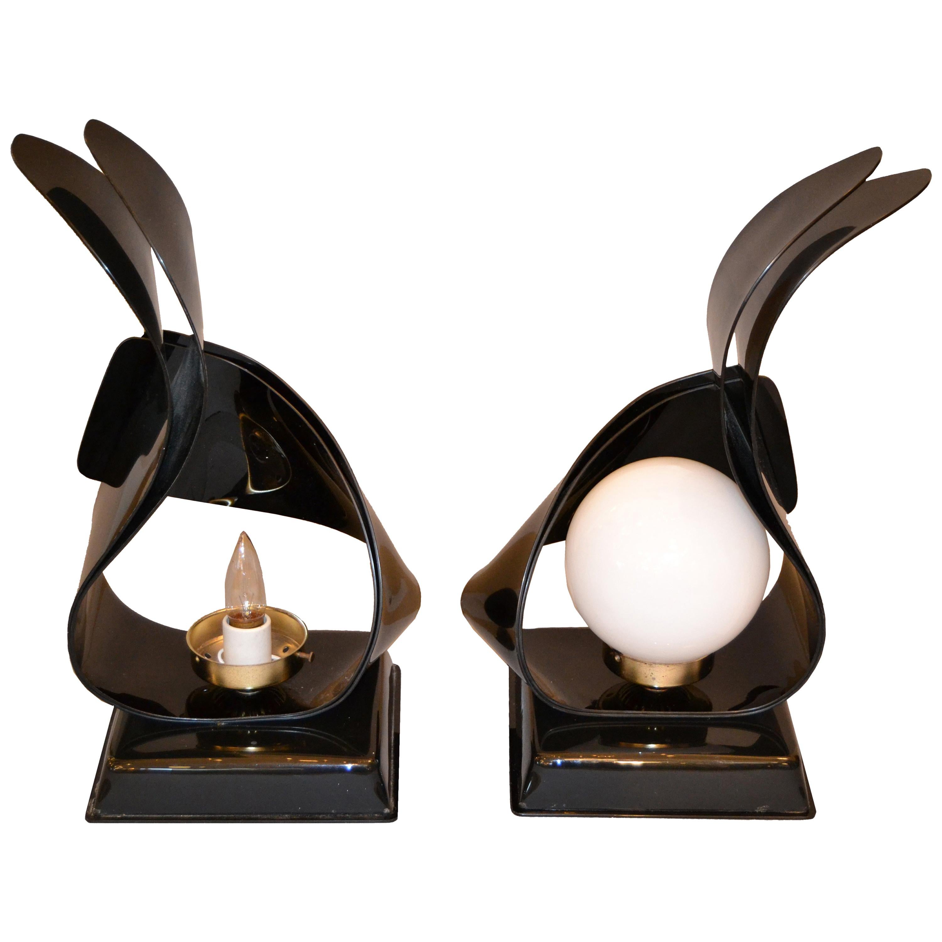 Black Acrylic Sculptural Table Lamps by Acrylic Design, Pair For Sale ...