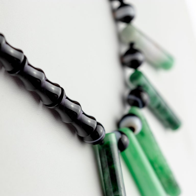 Black Agate Jade Stick Pendant 925 Sterling Silver Indian Deco Beaded ...