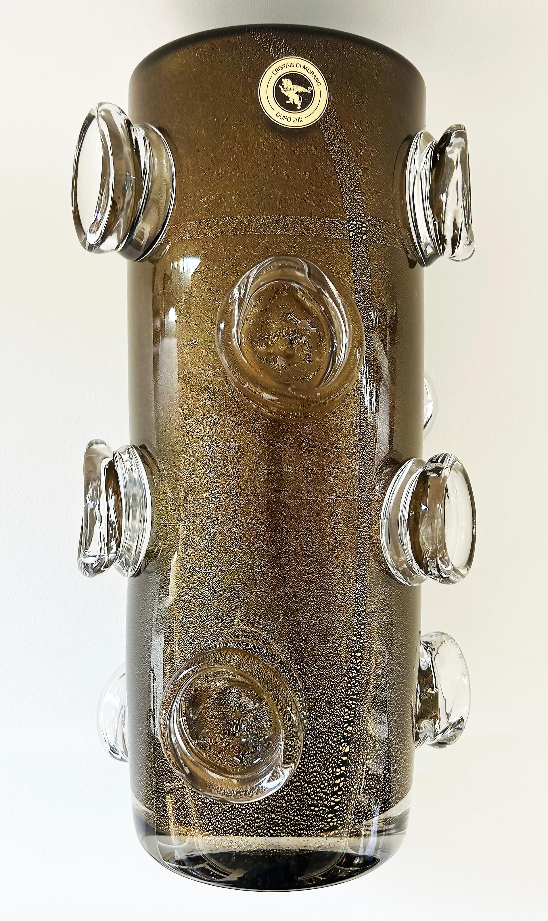 Black and 24K Gold Infused Dimurano Glass Vase with Clear Glass ...