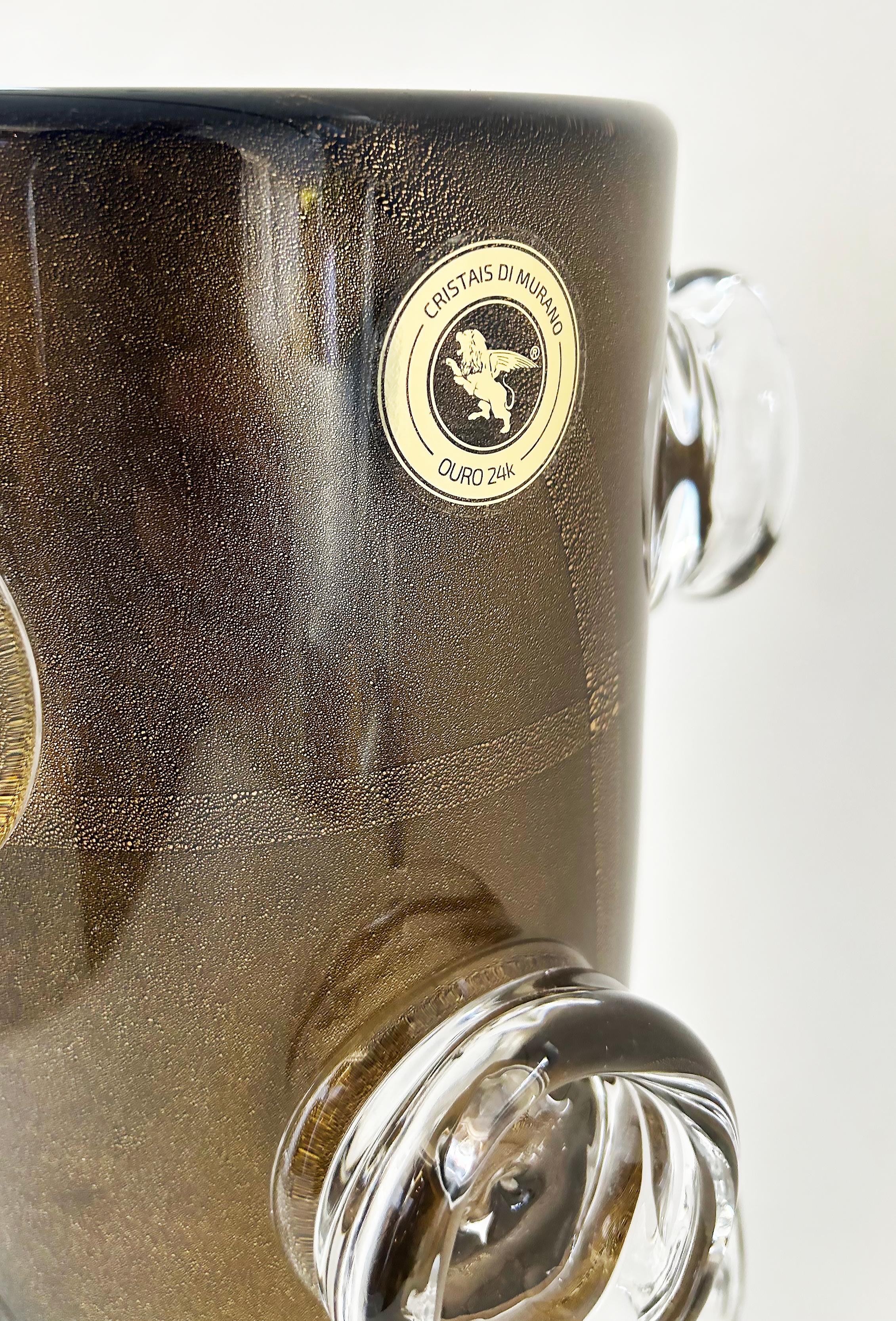 Black and 24K Gold Infused Dimurano Glass Vase with Clear Glass ...