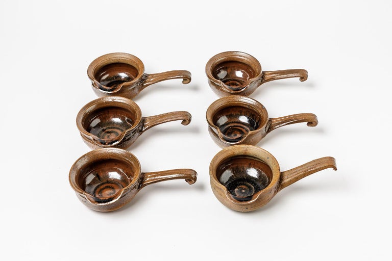 Black and Brown Design Set of 6 Ceramic Coffee Mugs or Bowls by Pierre ...