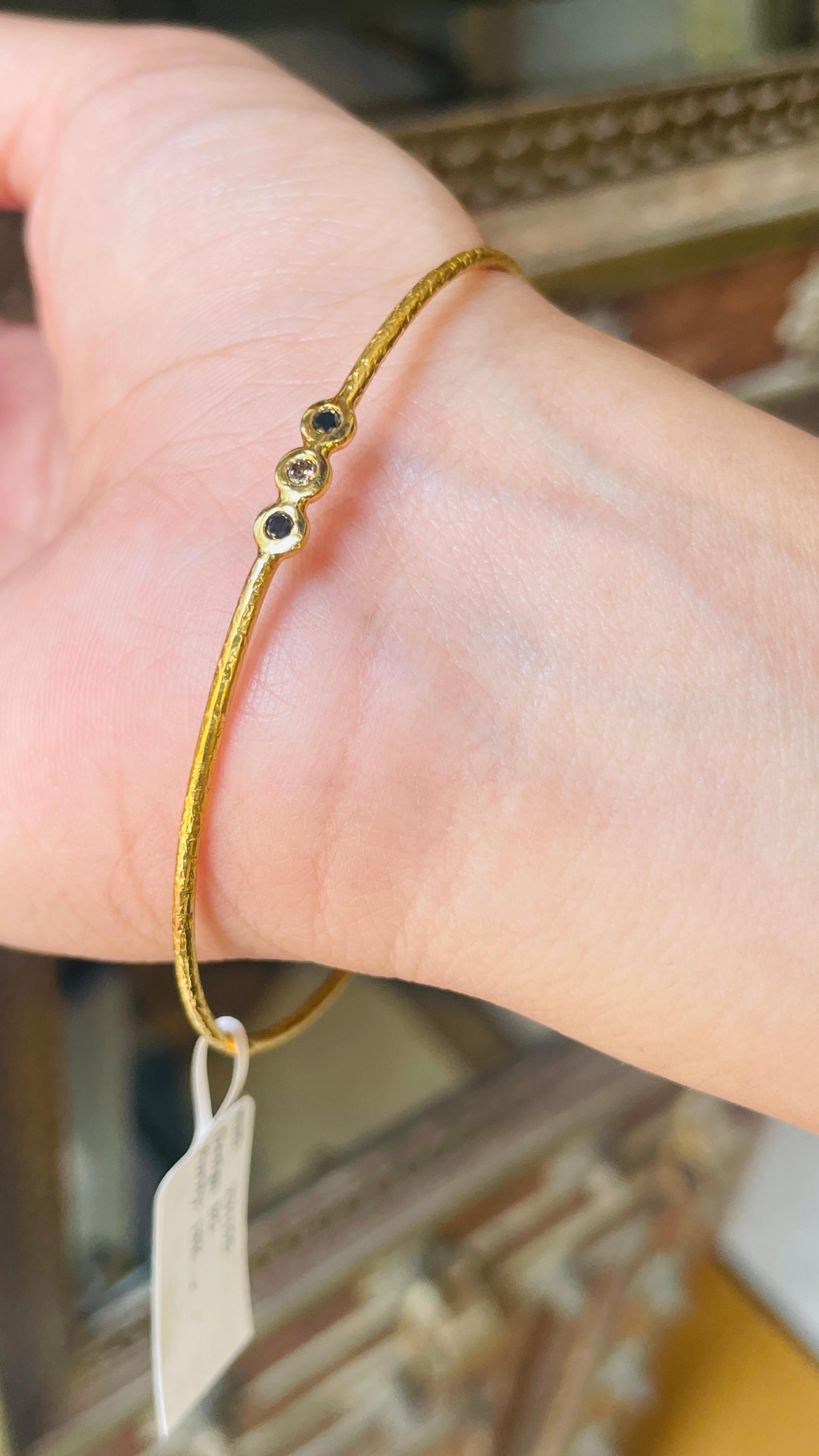 Black and Brown Diamond Faceted Three Stone Bangle in 18K Solid Yellow ...