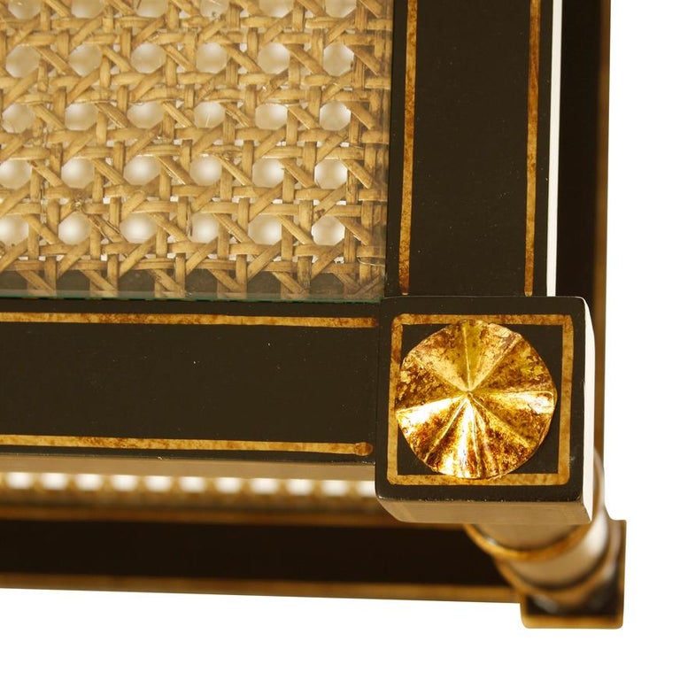 Black and Gold Caned Side Table at 1stDibs