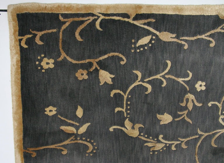 Black and Gold Floral Wool and Silk Area Rug For Sale at 1stDibs | wool ...
