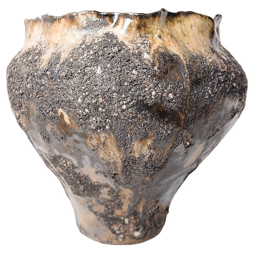 Black and Gold Lava Moon Texture Vase Vessel For Sale at 1stDibs
