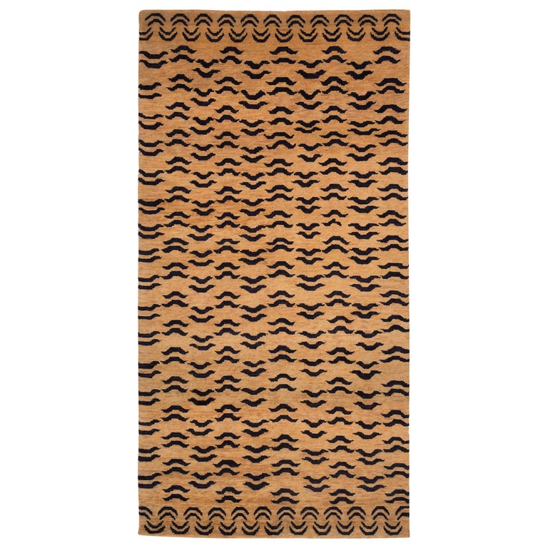Black and Golden Tan Wool Tibetan Tiger Area Rug For Sale at 1stDibs