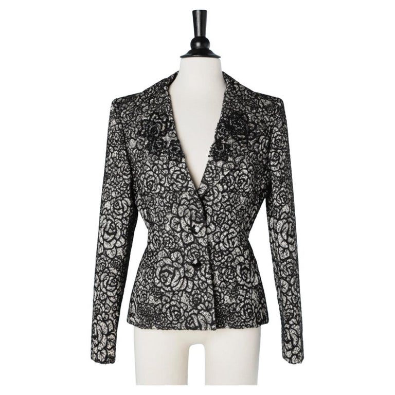Black and grey damask jacket with beads and sequins collar André Laug ...