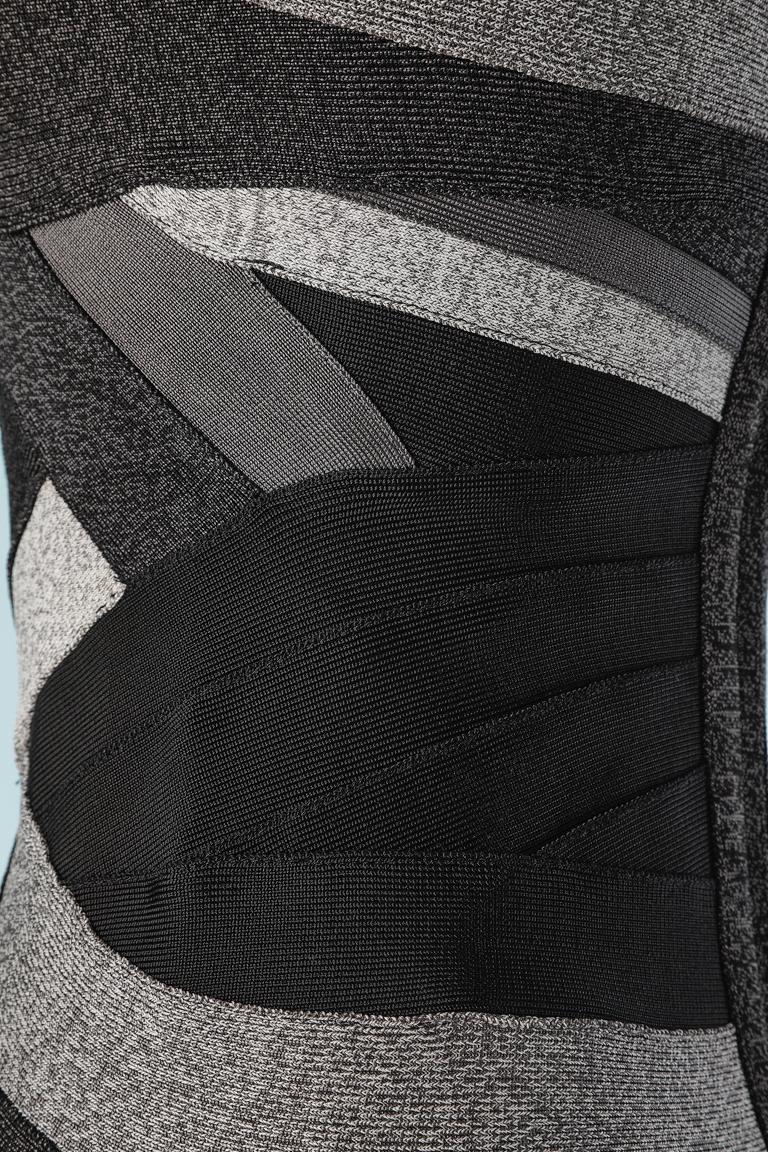 Black and grey stretch knit band cocktail bustier dress Hervé Léger For ...