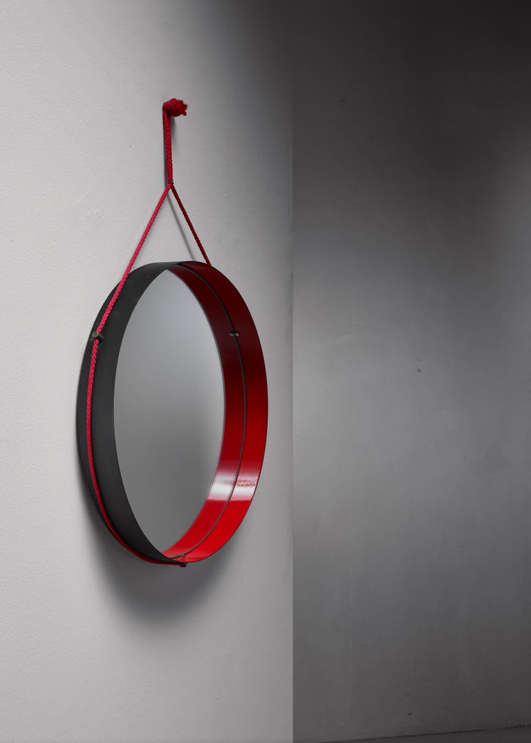 Black and Red Enamel Metal Wall Mirror, Italy For Sale at 1stDibs