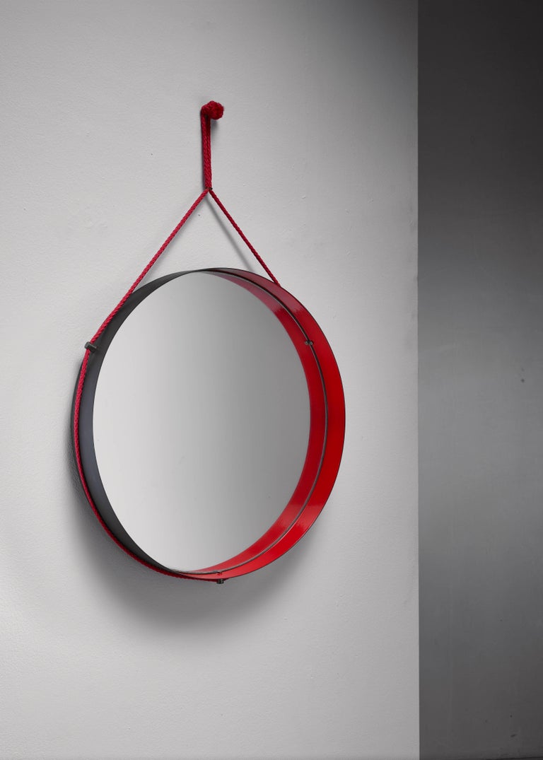 Black and Red Enamel Metal Wall Mirror, Italy For Sale at 1stDibs