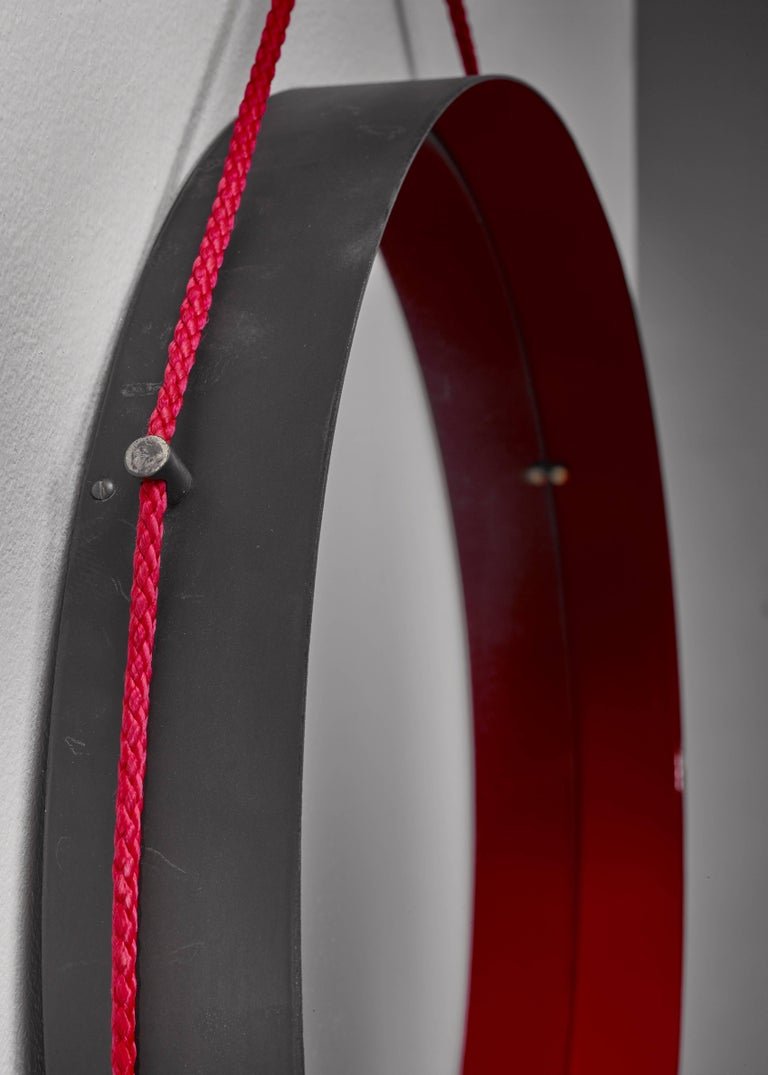 Black and Red Enamel Metal Wall Mirror, Italy For Sale at 1stDibs