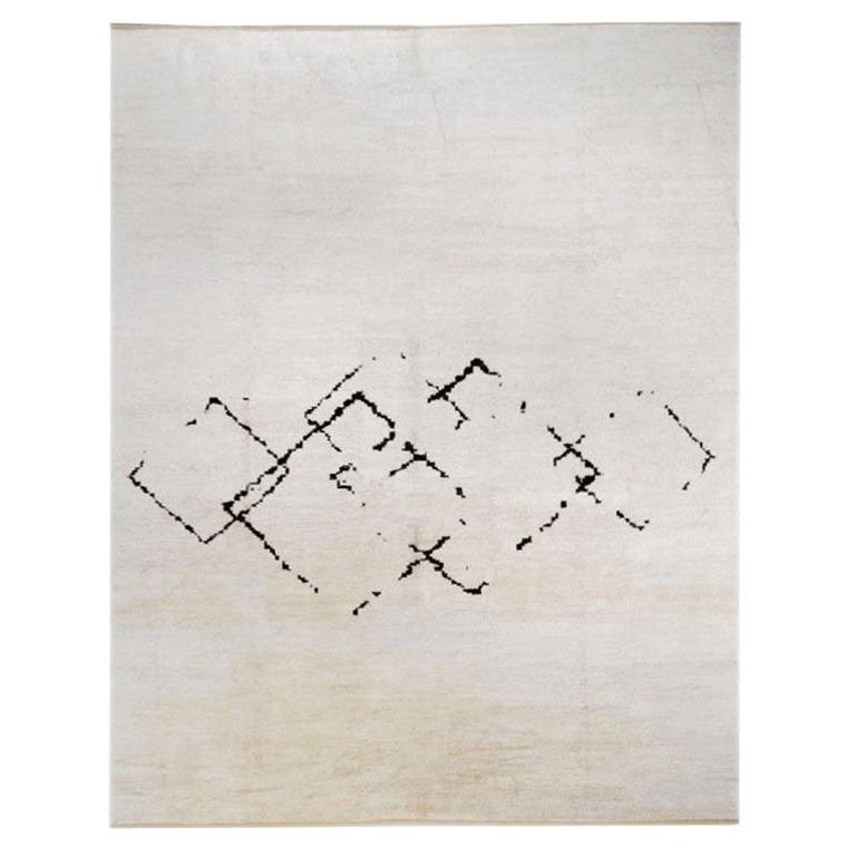 Black and White Abstract Rug Handmade in Hemp and Wool. 3,65 x 2,75 m ...