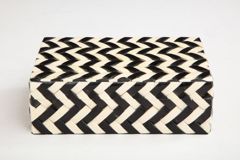 Black and White Cheveron Bone Box at 1stDibs