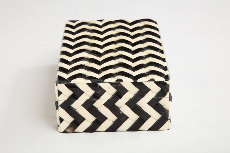 Black and White Cheveron Bone Box at 1stDibs