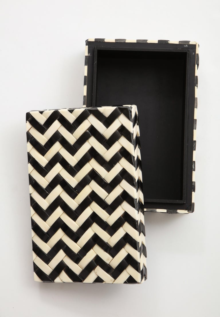 Black and White Cheveron Bone Box at 1stDibs