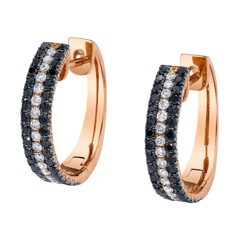 1.28 ct. t.w. Black and White Diamond 14k Rose Gold Clip Back Hinged ...