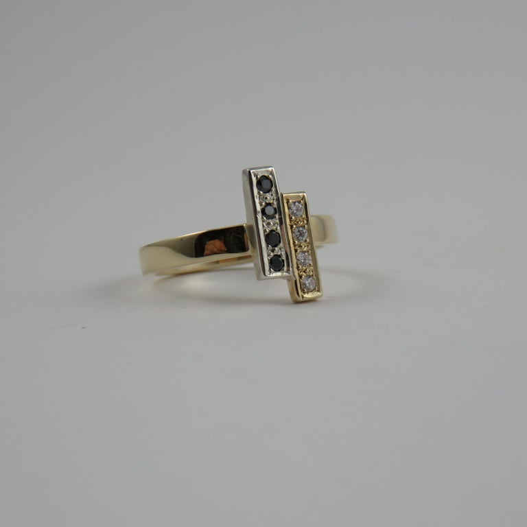 Black and White Diamond 9k Gold and Sterling Silver Ring For Sale at ...