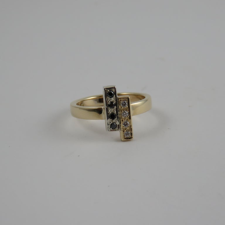 Black and White Diamond 9k Gold and Sterling Silver Ring For Sale at ...
