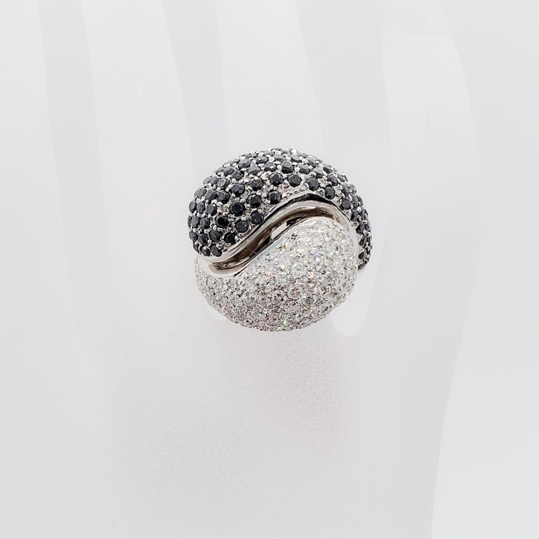 Black and White Diamond Pave Bypass Ring in 18 Karat White Gold For ...