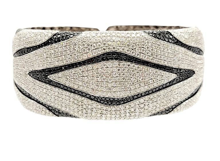13.00 Carats Black and White Diamond Zebra Wide Cuff Hinged Bangle Cuff ...
