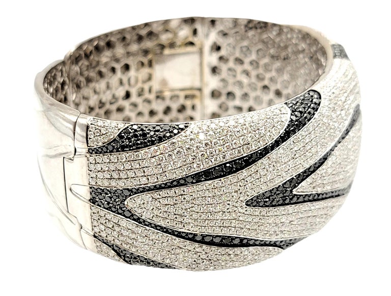 13.00 Carats Black and White Diamond Zebra Wide Cuff Hinged Bangle Cuff ...