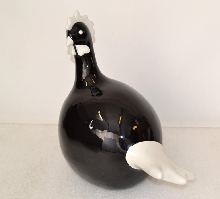 Black and White Hand-Crafted Ceramic Chicken Sculpture, Animal Figurine ...
