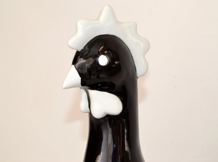 Black and White Hand-Crafted Ceramic Chicken Sculpture, Animal Figurine ...