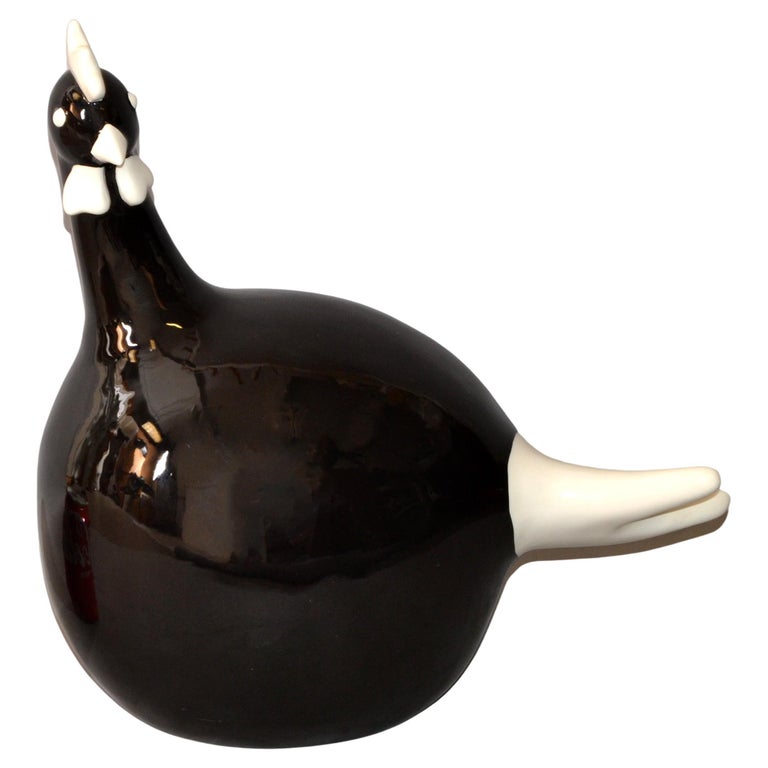 Black and White Hand-Crafted Ceramic Chicken Sculpture, Animal Figurine ...