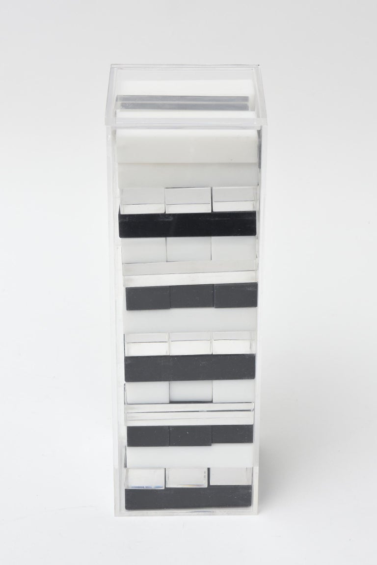 Black and White Lucite Interactive Tower Sculpture Signed Vintage For ...